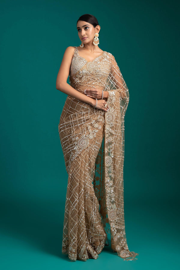 Golden Net Saree | Buy SAREES Online – Mokshaa Chennai