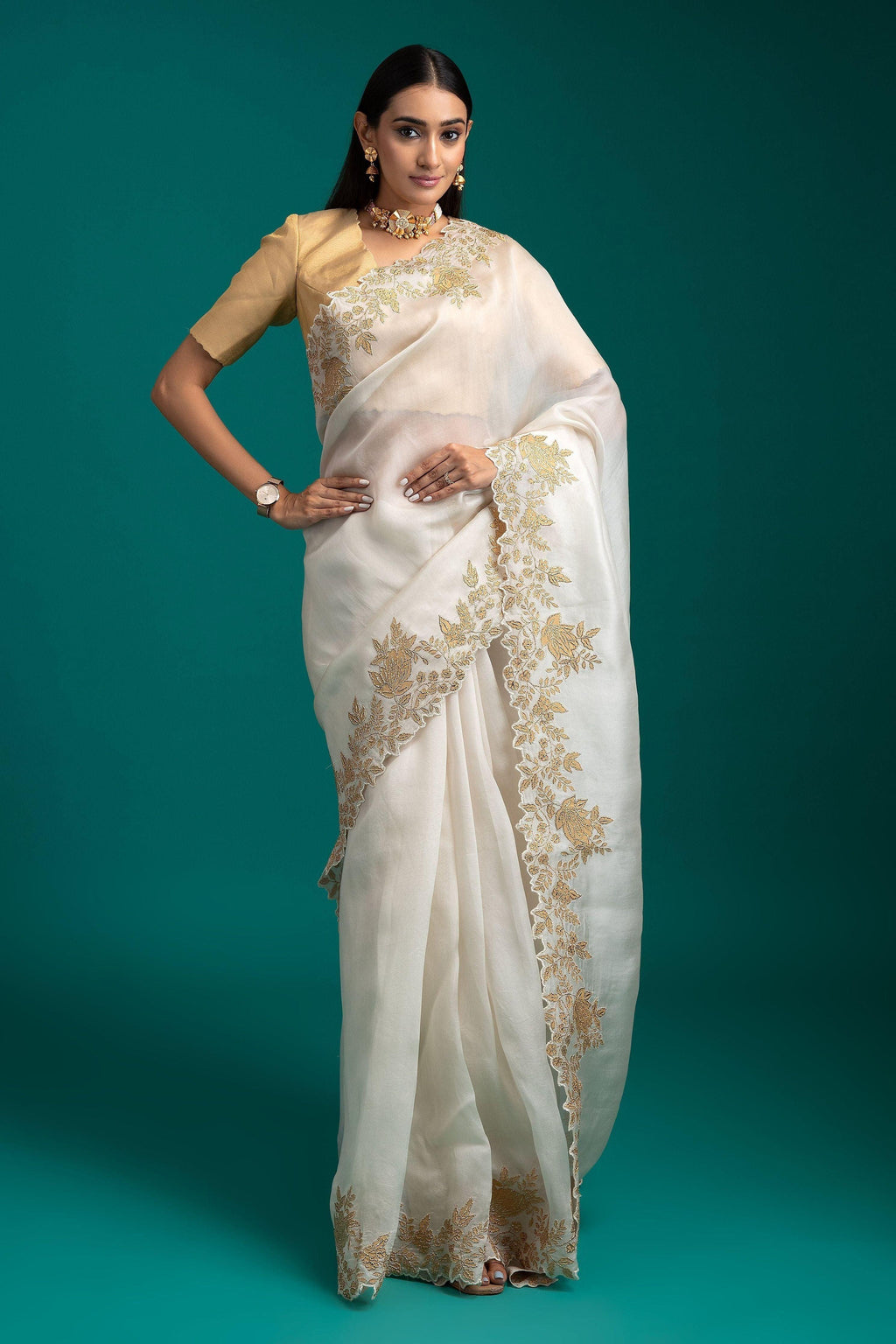 Ivory Organza Saree | Buy SAREES Online – Mokshaa Chennai
