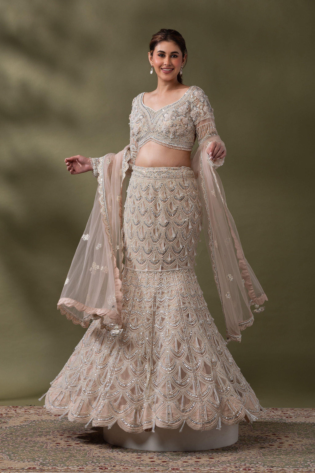 Champagne Embroidered Mermaid Lehenga Set | Buy LEHENGA Online ...