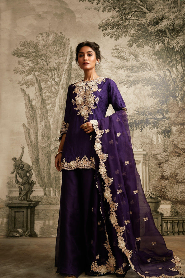 Dark Purple 3D Flower Lampi Short Suit | Buy SALWAR Online – Mokshaa ...